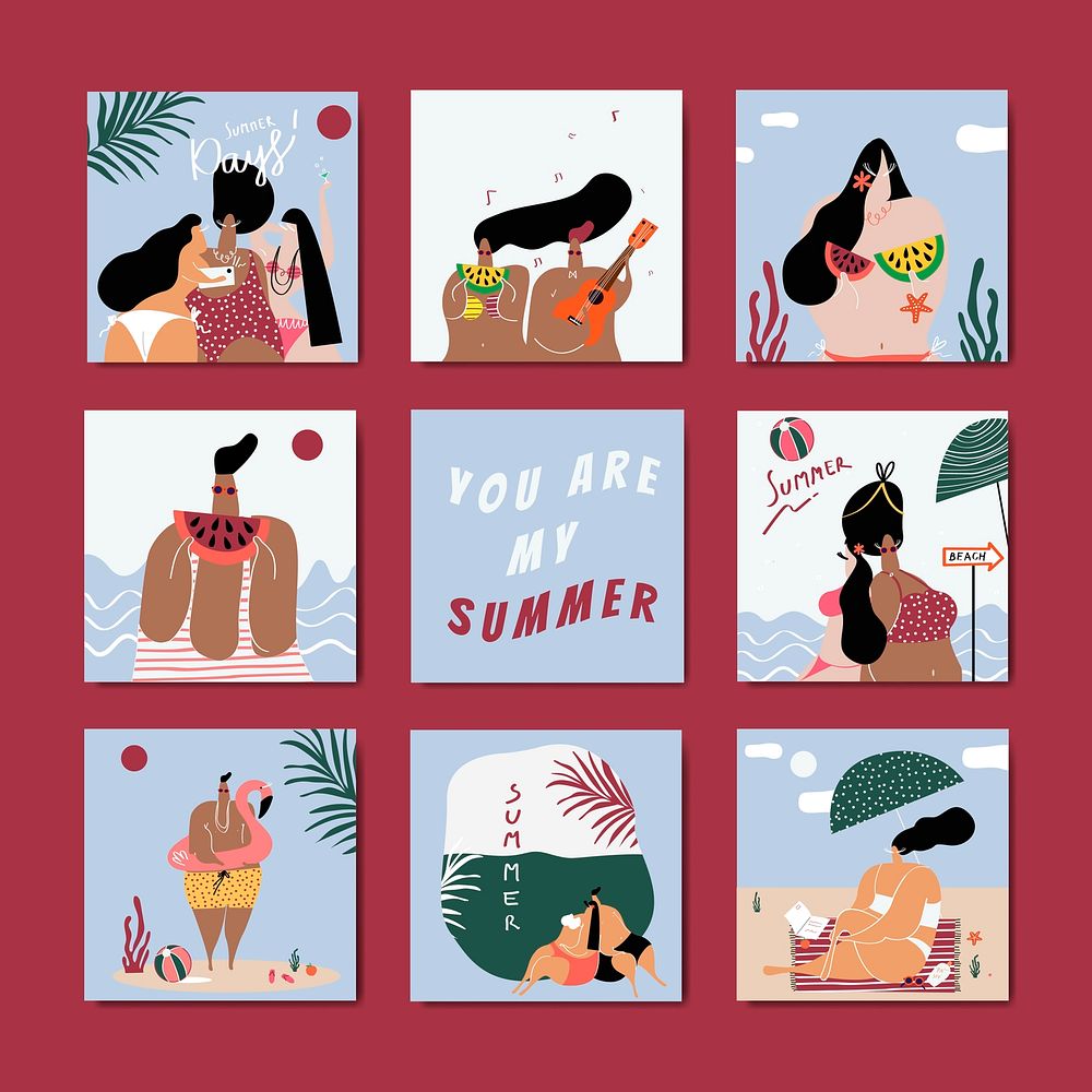 Female characters enjoying summertime collection | Premium Vector ...