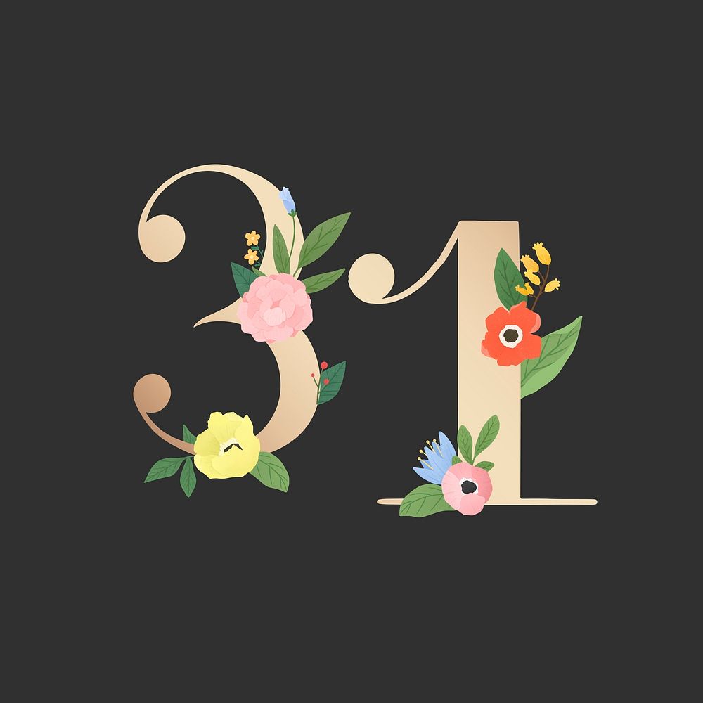 Watercolor floral number 31 vector | Premium Vector - rawpixel