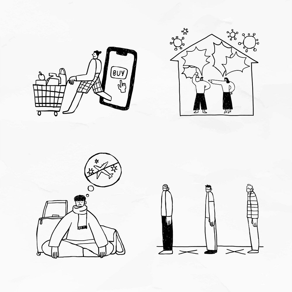 Social issues coronavirus crisis doodle | Free Vector - rawpixel