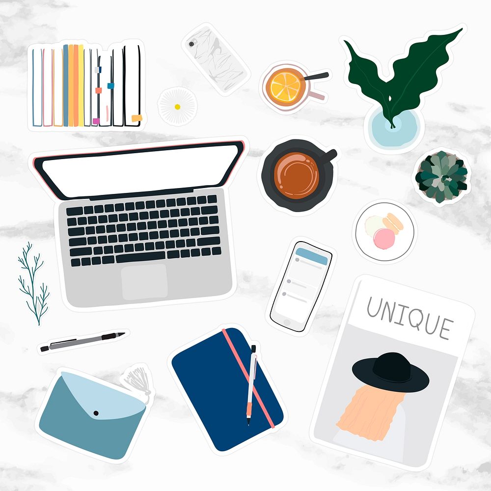 Digital devices table workspace sticker | Premium Vector - rawpixel