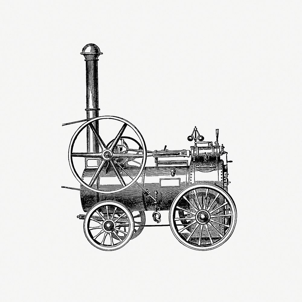 Vintage portable steam engines engraving | Premium PSD Illustration ...