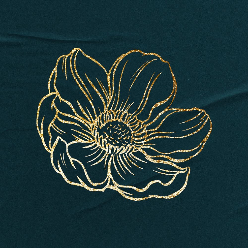 Gold flower sticker, ornamental floral | PSD - rawpixel