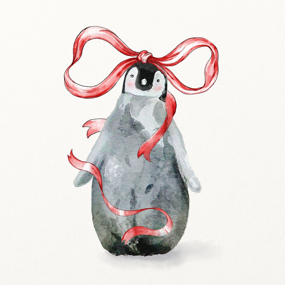Cute penguin illustration wearing bow | Free Photo Illustration - rawpixel
