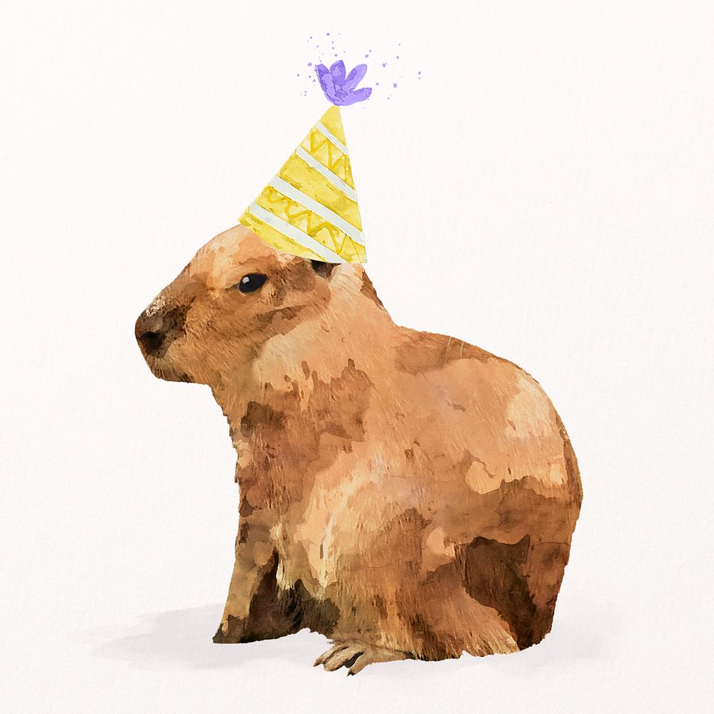 Capybara birthday watercolor illustration, animal | Premium PSD ...