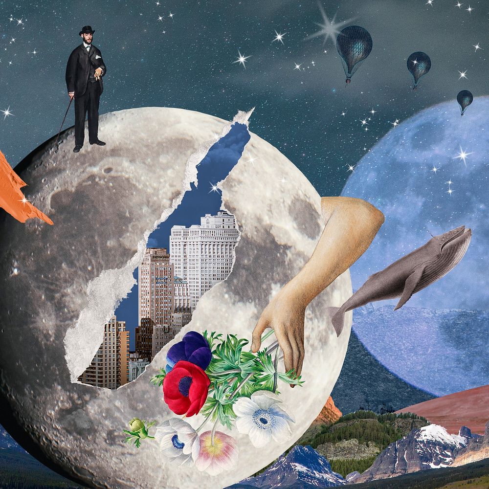 Surreal space collage background, nature | Premium Photo Illustration ...