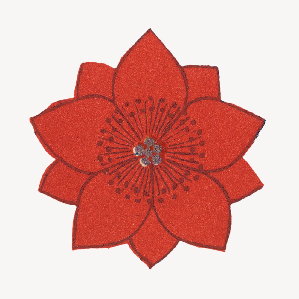 Red flower collage element, vintage | Premium PSD Illustration - rawpixel