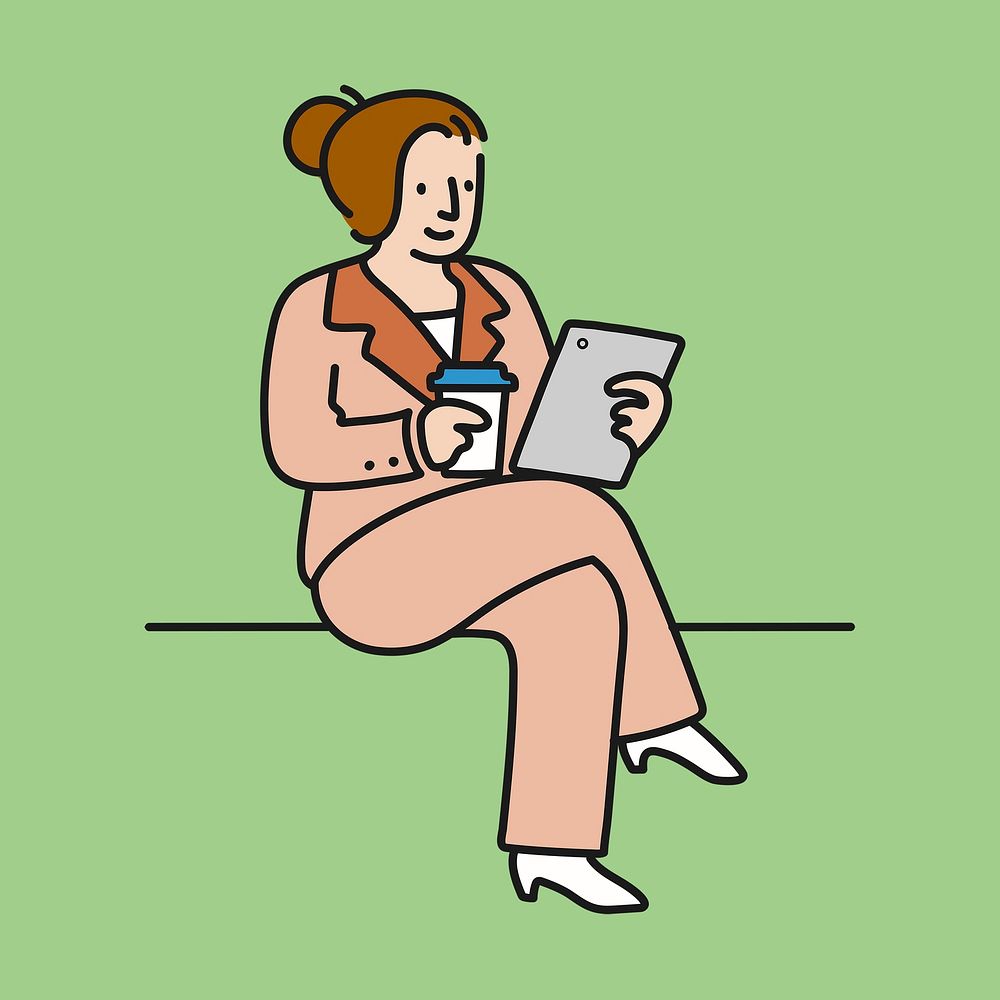 Woman holding tablet cartoon sticker, | Free PSD Illustration - rawpixel