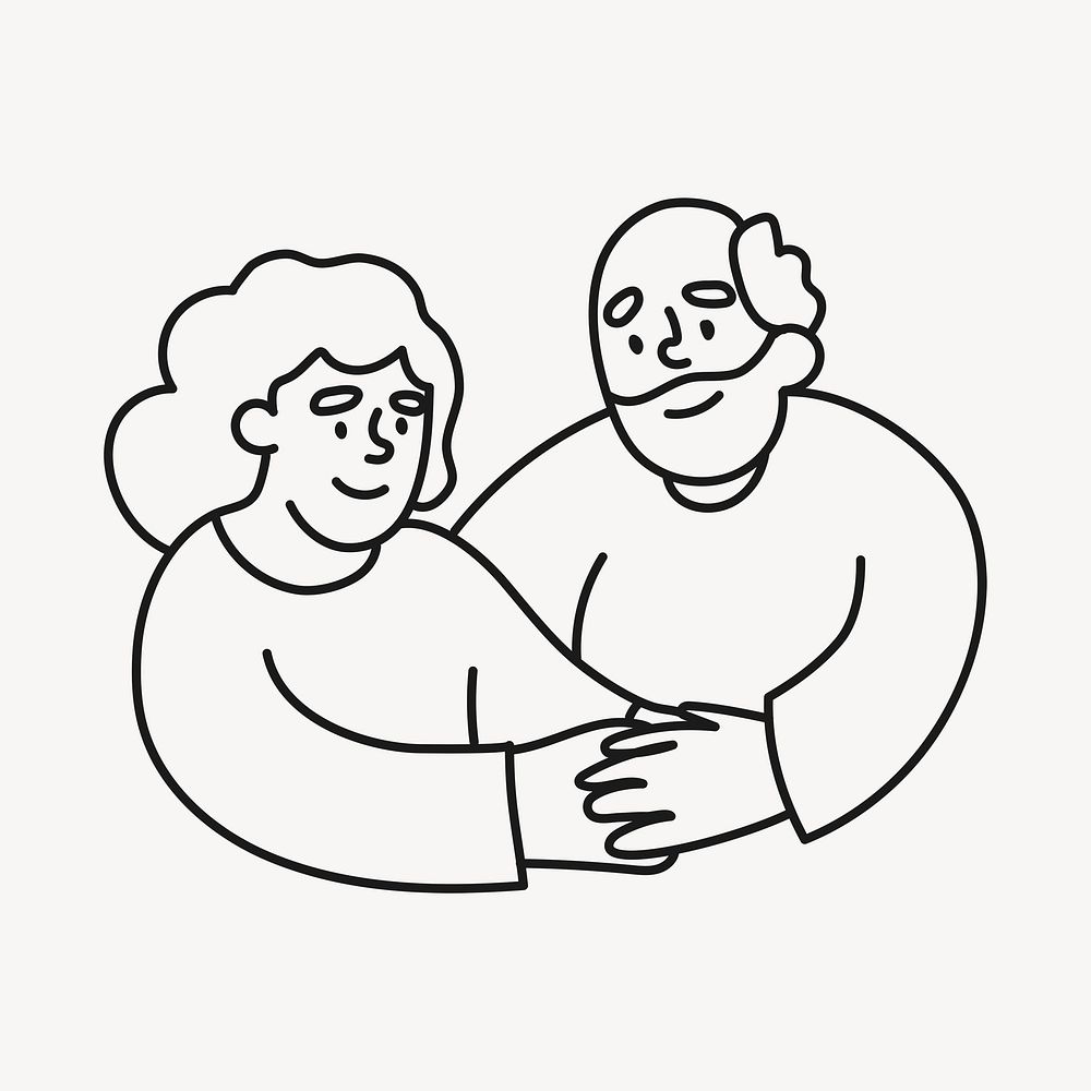 Grandparents hugging doodle clipart, loving | Free Vector Illustration ...