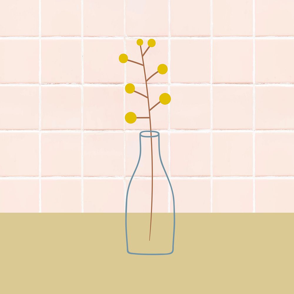 Yellow doodle flowers in a glass | Premium PSD - rawpixel